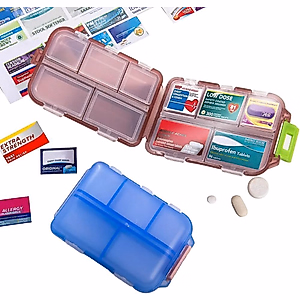 Pill Organizer with Medicine Labels Travel Daily Pill Container Mini Medication Organizer Storage Pill Organizer Travel Essentials Pill Case 7 Day Pill Organizer(Pink & 161 Lables)