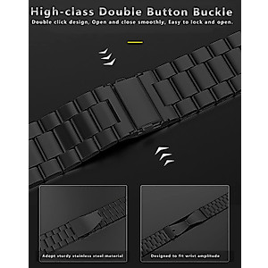 Olytop Galaxy Watch 4/6/7 Classic 47mm 46mm 43mm 42mm/5 Pro 45mm Bands, Samsung Galaxy Watch 7/FE/6/5/4 Bands 44mm 40mm, 20mm Metal Stainless Steel Replacement Wristband Strap for Men Women, Black