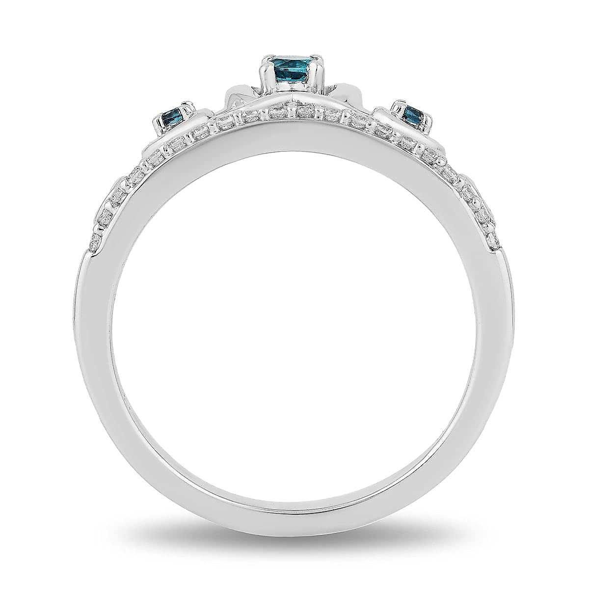 Jewelili Enchanted Disney Fine Jewelry Sterling Silver 2.7MM and 1.7MM Round Cut London Blue Topaz with 1/6 Cttw Natural White Round Diamonds Cinderella Tiara Ring Size 6