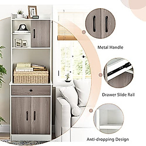 COSTWAY 71" Kitchen Buffet with Hutch, 3-Door Kitchen Pantry with Large Drawer, Adjustable Shelves, Wide Countertop, Cable Hole, Storage Cabinet for Living Room (White)