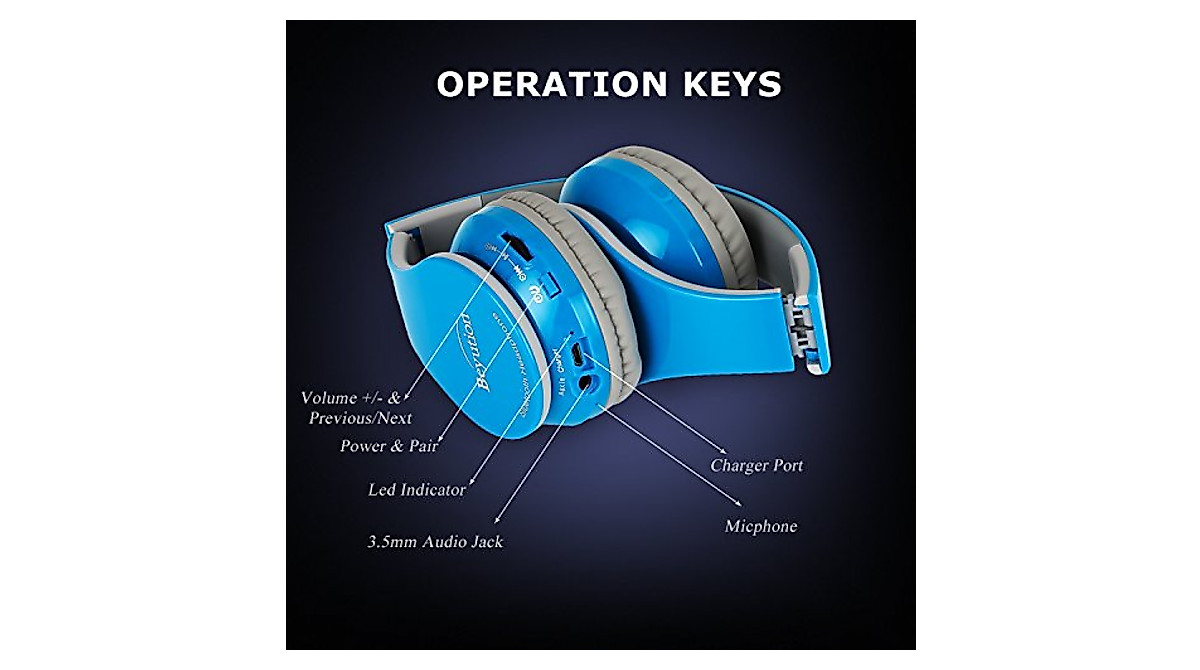 Beyution Blue Wireless Bluetooth Headphones with Noise Reduction