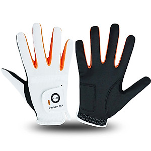 FINGER TEN Golf Gloves for Kids Boys Girls Both Left Right Hand Value 1 Pair, Toddler Junior Youth Golf Glove White Green Black (White, Medium)