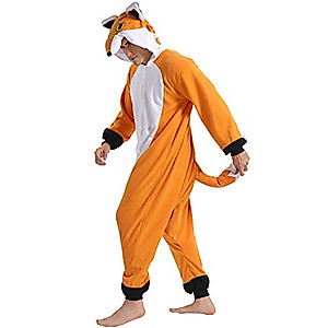 dressfan Animal Fox Onesie Fox Costume Cosplay Costume Fox Pajamas One Piece Sleepwear Orange for Unisex Adults Teens Kids