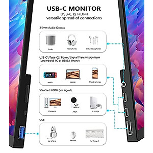 Portable Monitor 17.3" Laptop Screen Extender with Premium Built-in Stand, 1080P FHD HDR Eye Care USB-C Second Monitor for Laptop, IPS HDMI Computer Display for Phone, PC, PS/4/5, Xbox, Switch