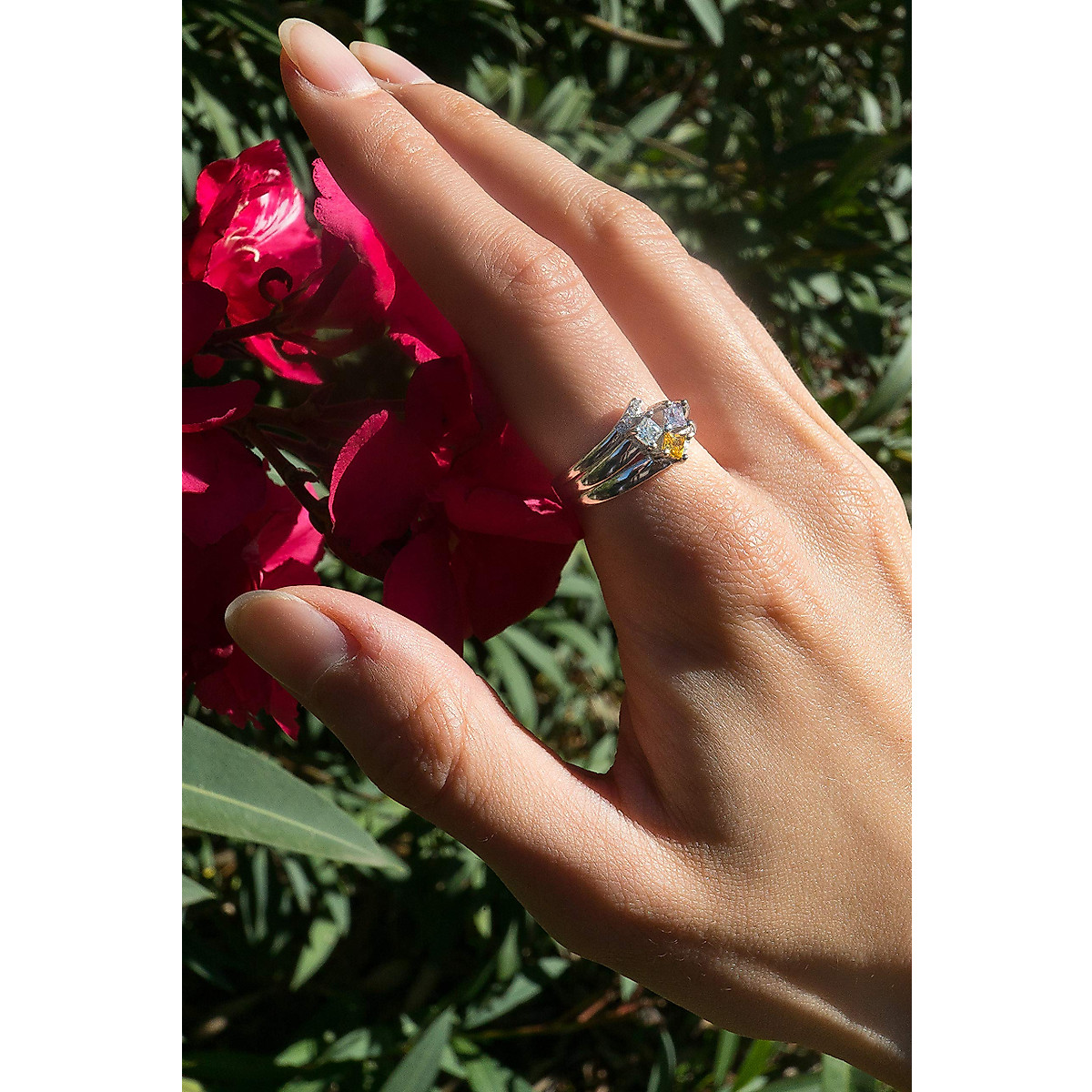 GLAMCARAT Sterling silver Personalized 3 Stone mothers ring Women engraved Name Rings for mom, birthstone ring for her family jewelry Promise Ring