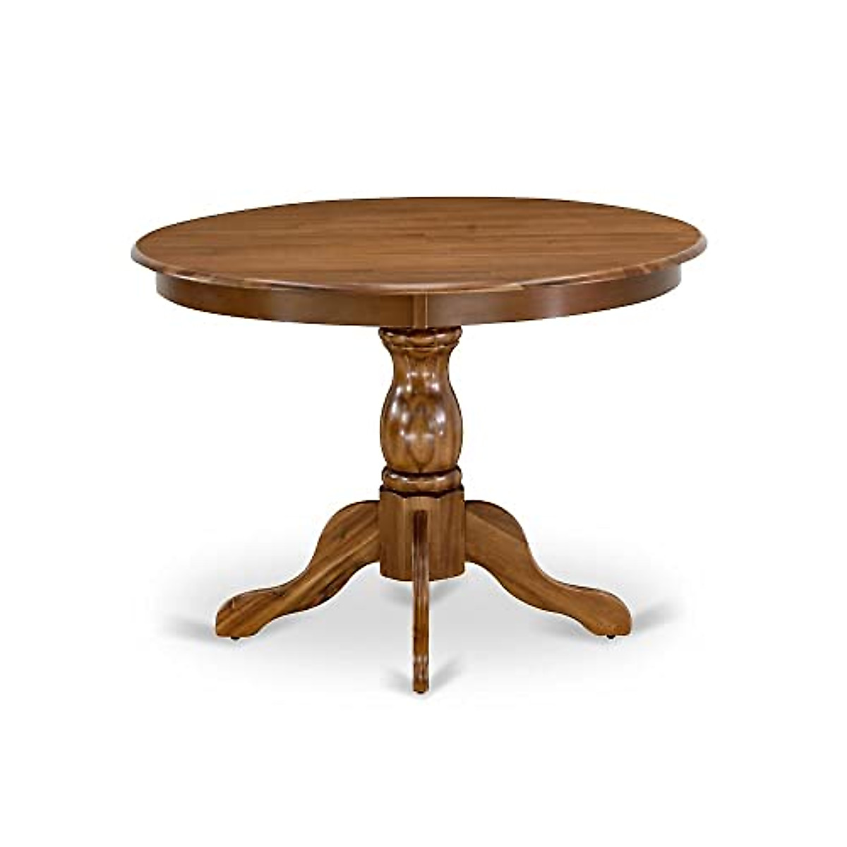 East West Furniture HBEL5-AWA-05 5 Piece Dining Set Includes a Round Dining Room Table with Pedestal and 4 Grey Linen Fabric Upholstered Chairs, 42x42 Inch, Walnut