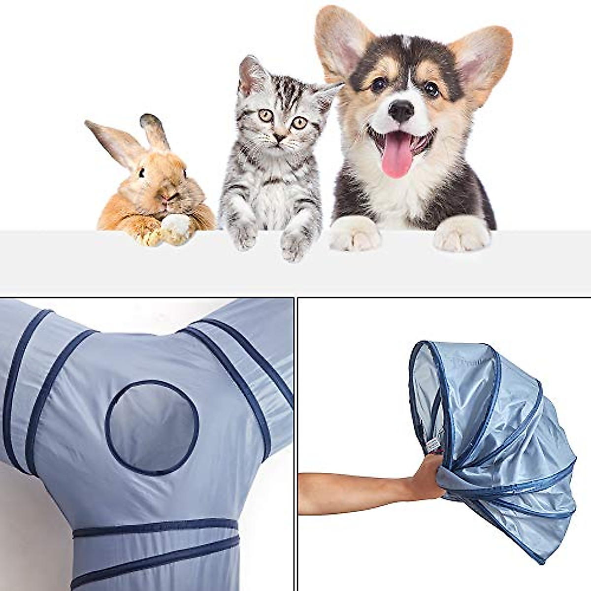 SunStyle Home Cat Tunnels for Indoor Cats 3 Way Play Toy Kitty Tunnel Peek Hole Toy with Ball for Cat Tube Fun for Rabbits Kittens and Dogs