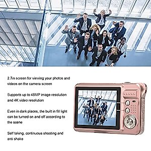 4K Digital Camera, 2.7in LCD Display, Vlogging Camera, 8X Zoom, 48MP, Rechargeable Mini Camera, with Fill Light, Anti Shake, for Photography Continuous Shooting (Pink)