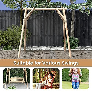 Tangkula 770lbs Porch Swing Frame, Heavy Duty A-Frame Wooden Swing Stand with Reinforced Bars, Freestanding Log Porch Swing Frame Only for DIY Painting, Ideal for Porch, Lawn, Garden, Backyard