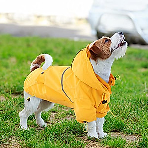 Dog Raincoat, Hooded Waterproof Pet Poncho, Adjustable Dog Rain Jacket Slicker with Harness Hole for Small Medium Large Dogs, Reflective Dog Outfit Apparel Puppies Outdoor Clothes in Rainy Day