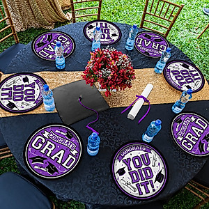 Gatherfun 2024 Graduation Party Supplies purple Dinnerware Disposable Paper Plates for Congrats Grad Party Decorations, Serve 80