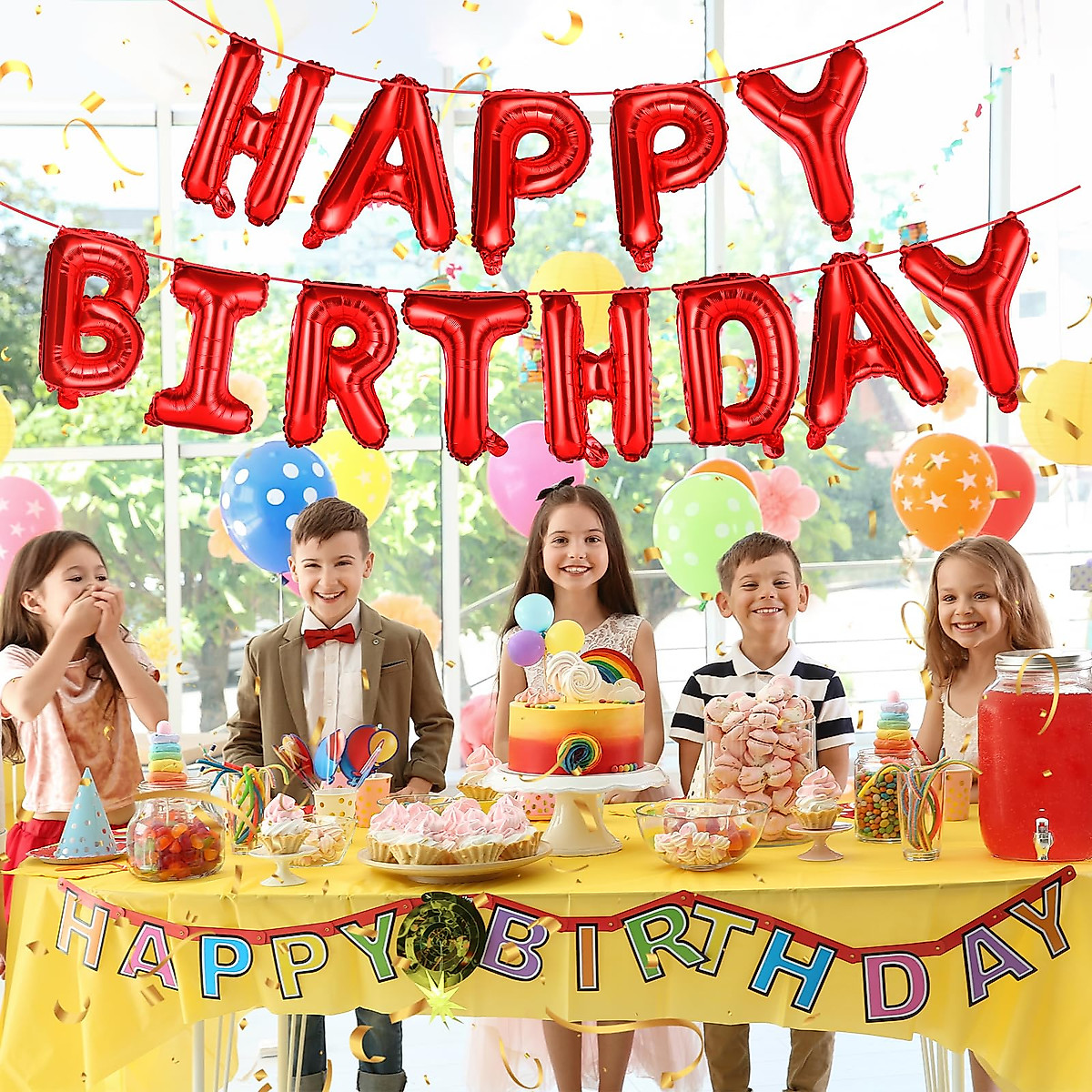 3D Red Happy Birthday Balloons Banner 16 Inch Mylar Foil Balloon Letters Balloons Red Aluminum Foil Letters Sign Bunting Reusable Party Decor for Kids Boys Men Women Adult Baby Shower Party Supplies