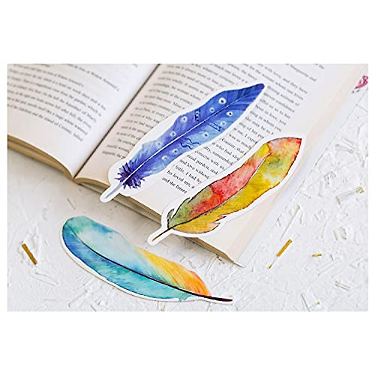 Watercolor Feather Theme Colorful Paper Bookmarks, 30PCS