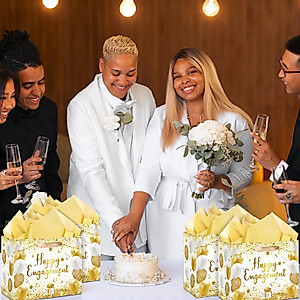 Engagement Party Gift Bags White Gold Engagement Gift Bags with Tissue Paper Card Christmas Engagement Gift Wrapping Paper Bag Happy Engagement Gift Bag Card Gold Engagement Party Decoration Supplies