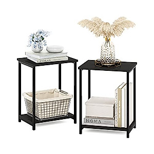 Furinno Simplistic Metal Frame End Table, 2-Pack, Espresso