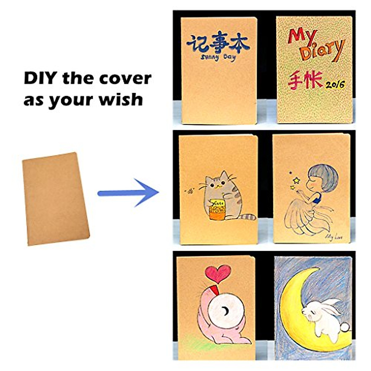 6pcs Travelers' Notebook Thread-bound Journal Diary Memo Pad,A6 Size & 30 sheets(Blank Pages)