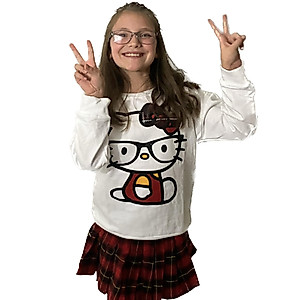 Hello Kitty Little Girls Fleece Sweatshirt and Skirt Plaid White/Red 7-8