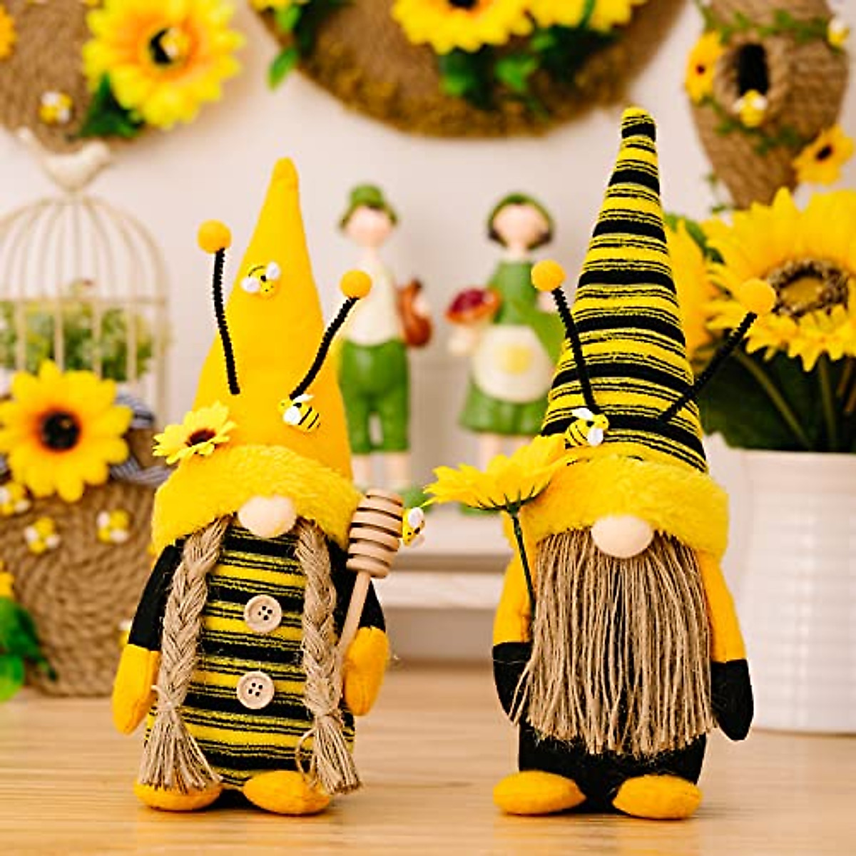 ROGENA Bee Decor Sunflower Decor Spring Decorations for Home Sunflower Decorations Spring Gnomes Bumble Bee Decor