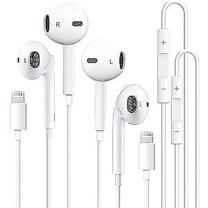 2 Pack Apple Earbuds, iPhone Headphones Wired with Lightning Connector (Built-in Microphone & Volume Control & Support Call) [MFi Certified] for iPhone 14/13/12/11/XR/XS/X/8/7/SE, Support All iOS