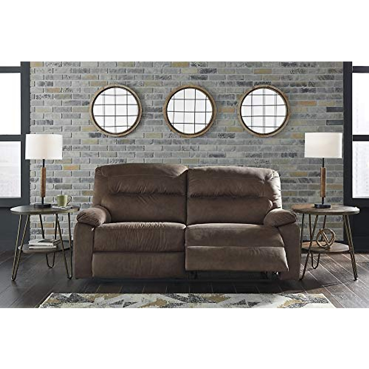 Signature Design by Ashley Bolzano Faux Leather Double Seat Manual Reclining Sofa, Brown