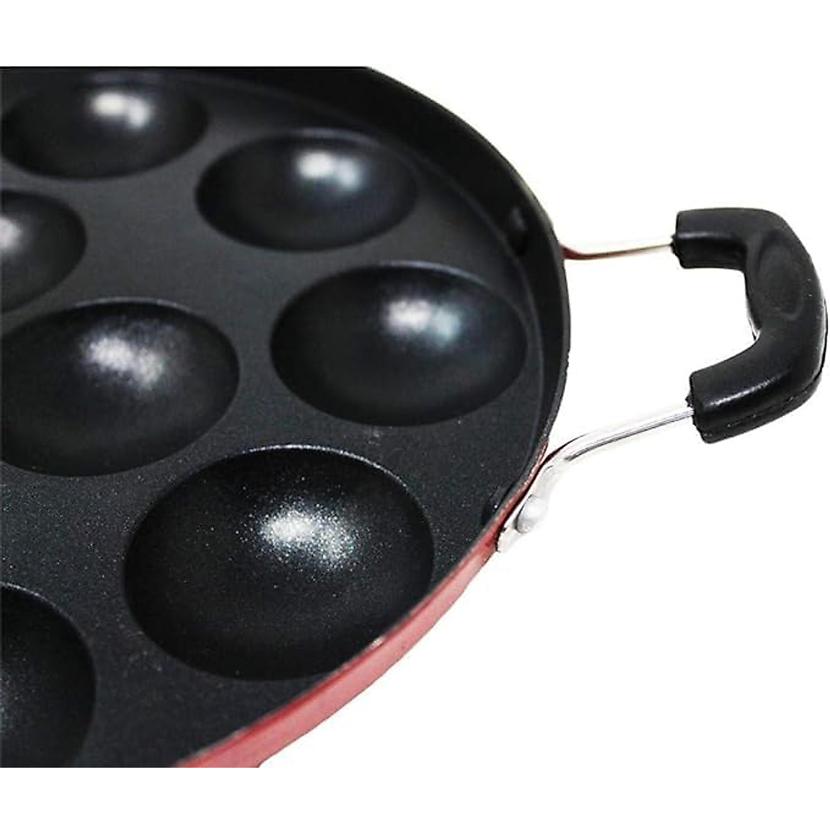 KASHVIYA Heavy 12 Cavities Non Stick Appam Patra With Stainless Lid,Red (Paniyarrakal/Paniyaram/Appam Pan/Maker/Pan Cake Maker), Aluminium (Large Black)(Gas Compatible)