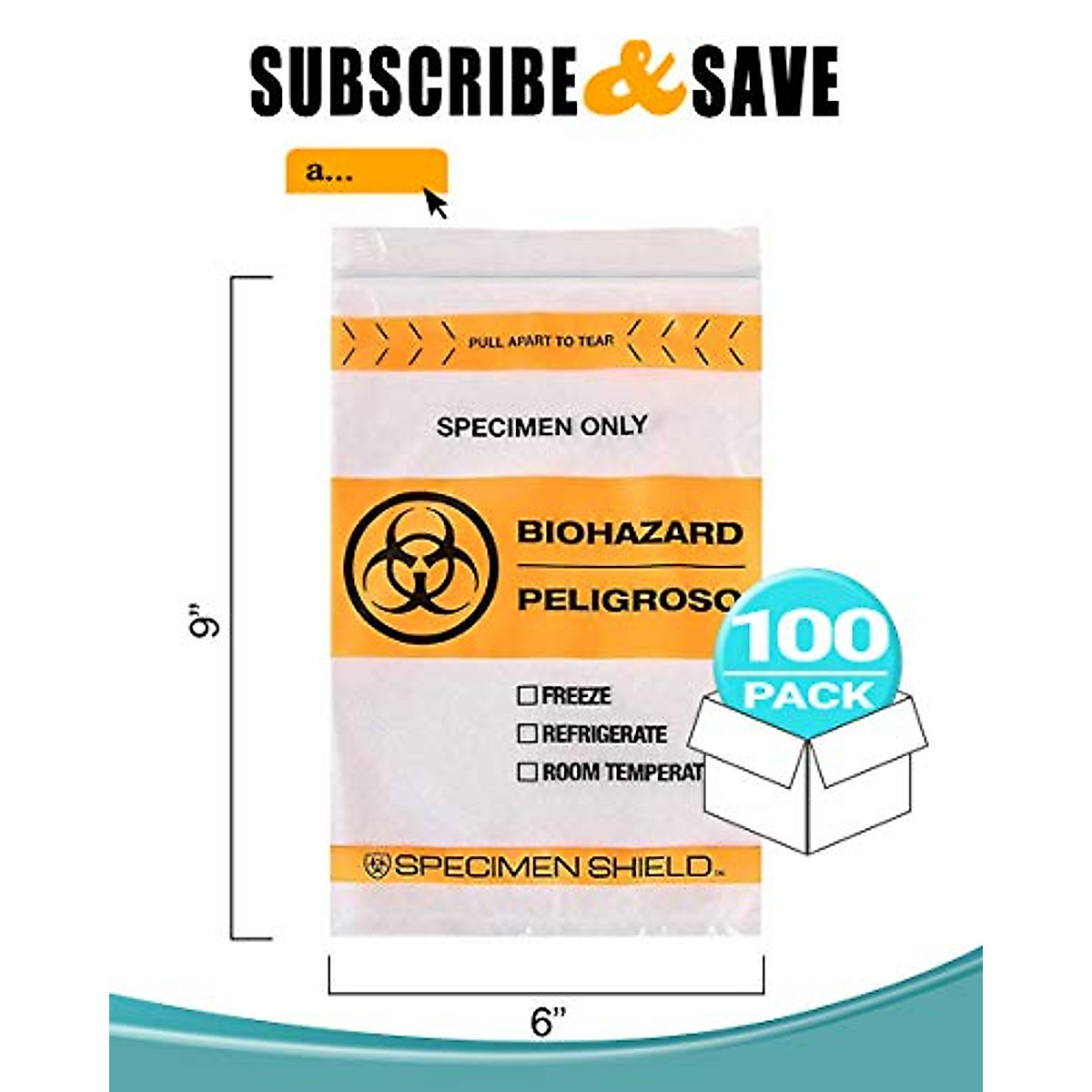 APQ Biohazard Specimen Bags 6 x 9, Orange and Black 3-Wall Biohazard Bags 100 Pack, Clear 2 Mil Bio Hazard Bags, Waterproof Plastic Zipper Bags with “Pull Apart to Tear” Line and Document Pouch