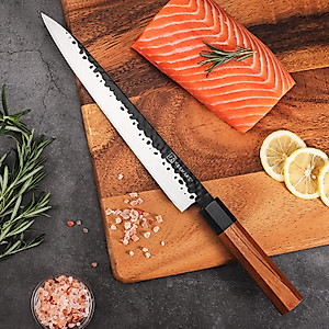 KEEMAKE Sushi Knife 10 inch, Sashimi Knife with 440C Stainless Steel Blade Yanagiba Knife, Japanese Sushi Knife with G10 Bolster and Octagonal Rosewood Handle Carving Knife with Gift Box