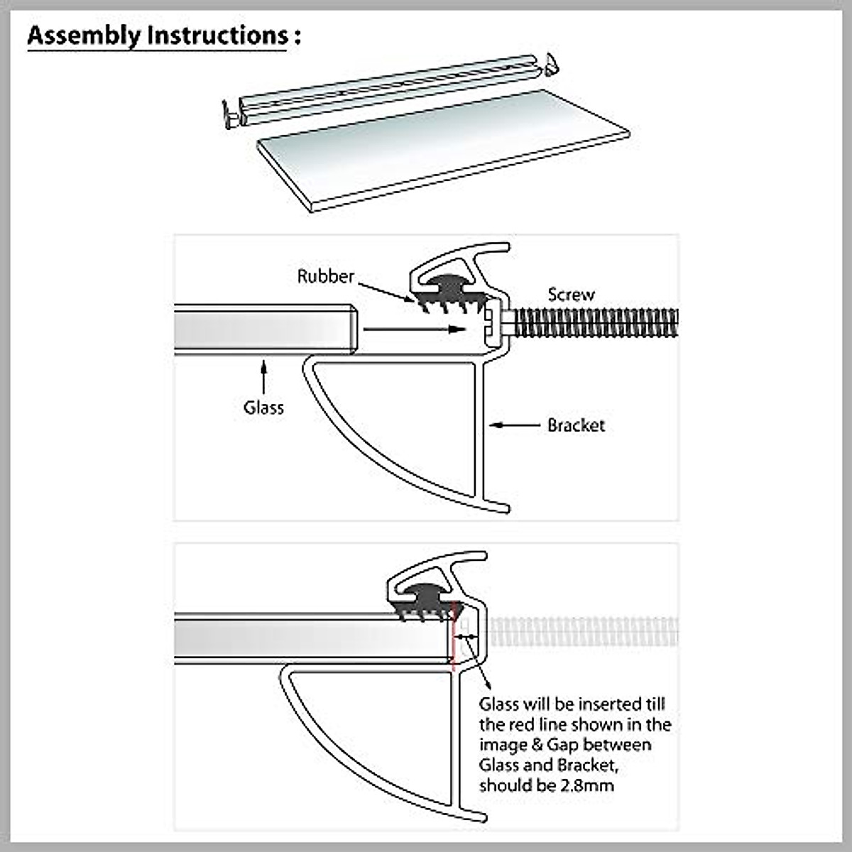 Deco Window Multi Purpose Floating Clear Tempered Glass Shelve 8mm Satin Silver 36"x9"