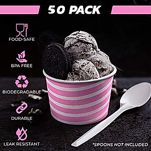 TYPTOP Premium Paper Ice Cream Cups, 50-Pack 12 oz Disposable Dessert cups for Hot and Cold, 12-ounce pink stripe