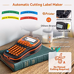 Auto-Cut Label Maker Machine with Tape PS-100E Rechargeable Handheld Labeler with Keyboard Multiple Templates for TZe 0.13-0.47 Inch Tapes Easy to Use for Home Office Industrial Labeling Organization