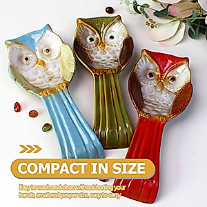Luxshiny Owl Spoon Rest Ceramic Ladle Holder Spatula Spoon Holder Utensil Rester Stand for Stove Top Kitchen Counter Dining Table Coffee Station (Green)