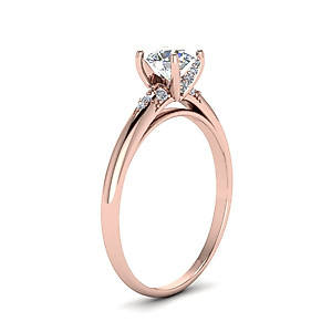 Round Cut diamond Petite Engagement Rings with White Diamond in 14K Yellow Gold rose gold plated Created Cubic Zircon Round shape White color Solitaire Engagement Rings prong setting in Size 7