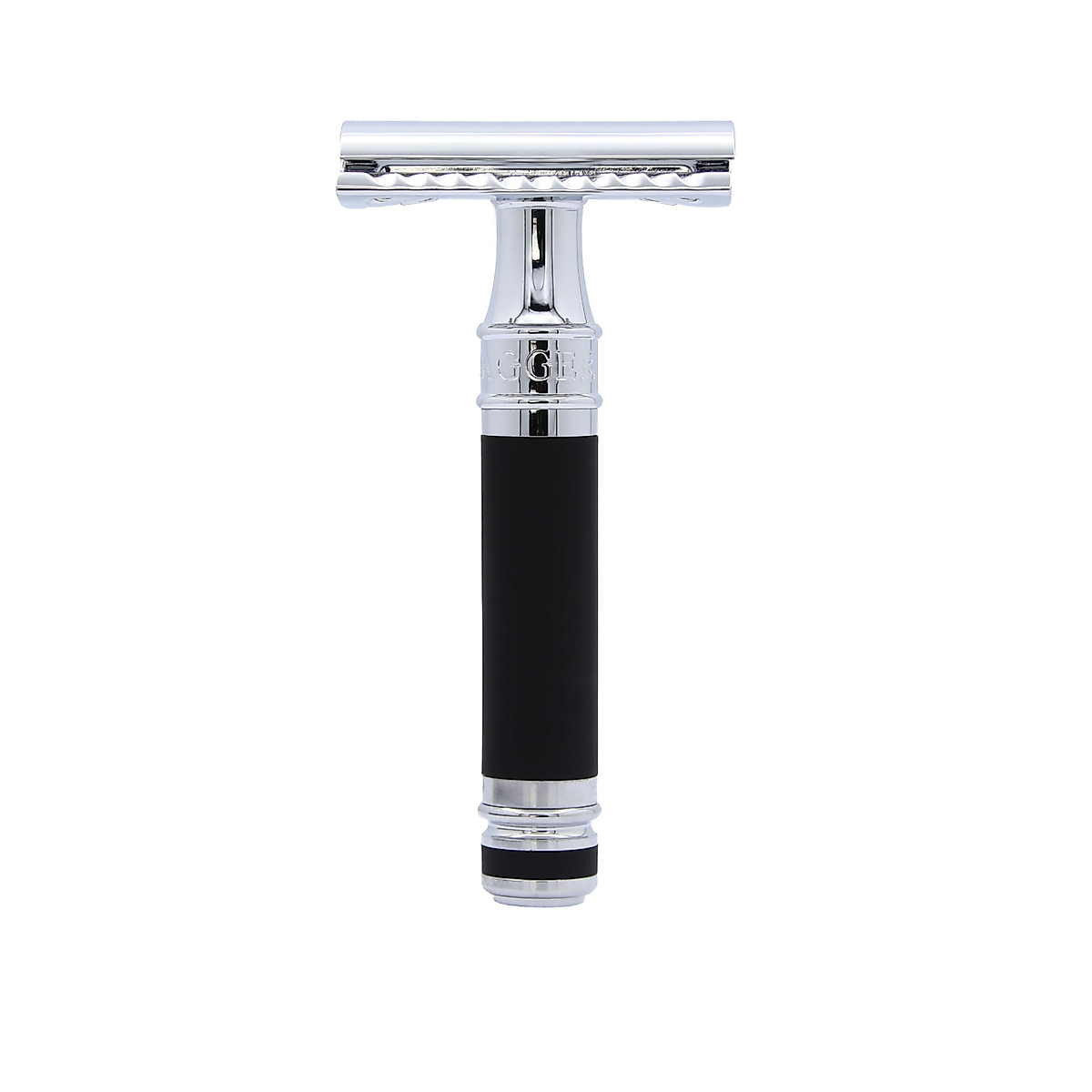 Edwin Jagger DES86RCBLAMZ Short Handled Classic Double Edge Manual Eco-Friendly and Reusable Safety Razor for Men and Women for Shaving Cream or Soap Fits All DE Razor Blades (Black Rubber Coated)