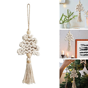 Hatleues Christmas Tree Ornament Boho Tassel Garland with Wood Beads Twisted Long Tassels Balls Cotton Thread Home Decor Hanging Xmas Pendant Christmas Macrame Woven Christmas Tree DIY Kit Beige