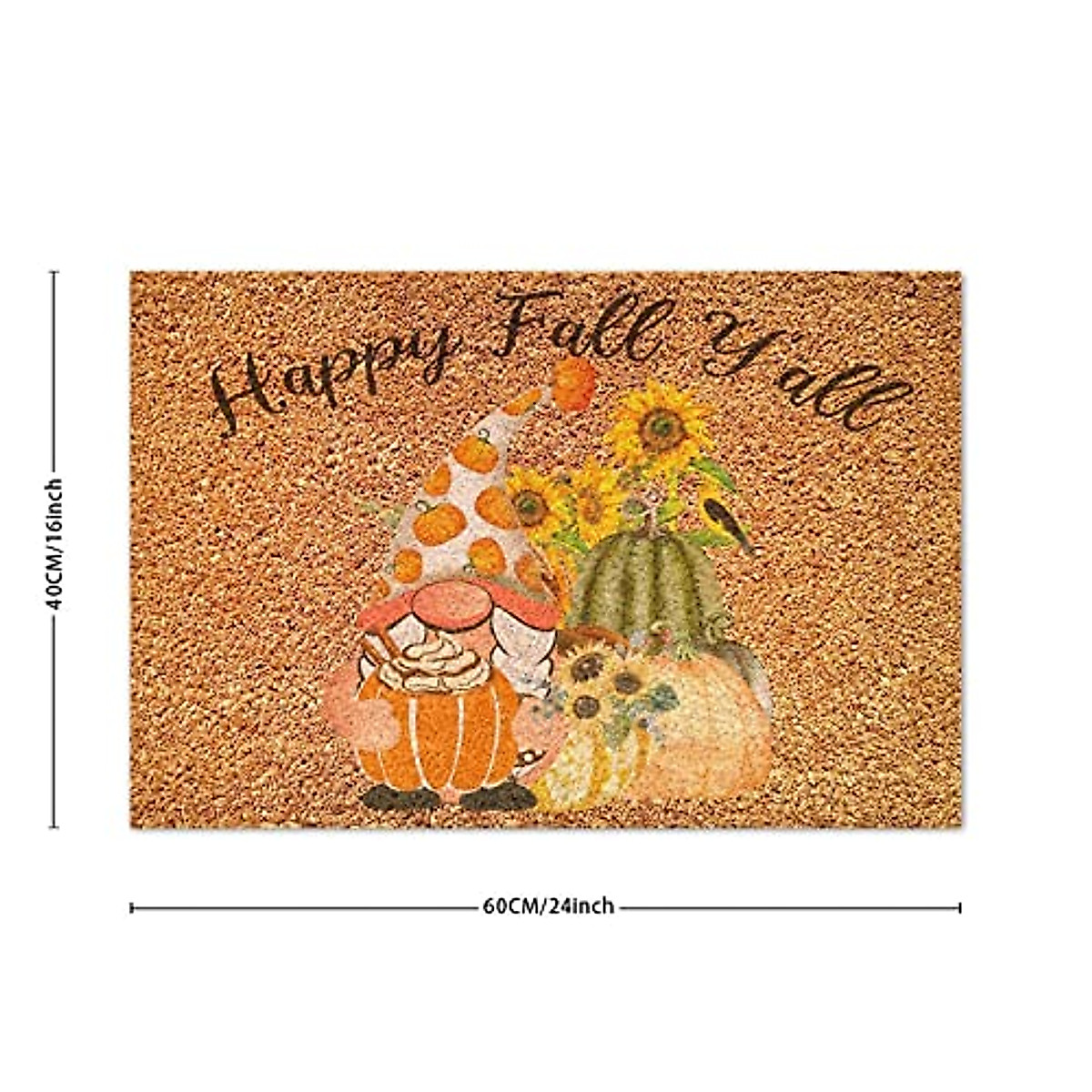 Happy Fall Y'all Coir Mat Autumn Harvest Gnome Pumpkin Sunflower Bird Doormats Durable Non Slip Waterproof Funny Front Door Mat for Garage Patio High Traffic Areas 16x24in Housewarming Gift