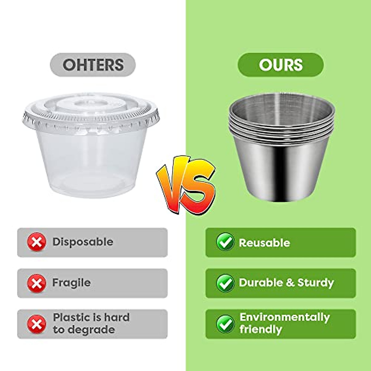 6Pack 2.4oz Small Condiment Containers with Lids, Salad Dressing Container To Go, Stainless Steel Sauce Container with Silicone Lids, Leakproof, Reusable, Small Dipping Sauce Cups with Lids