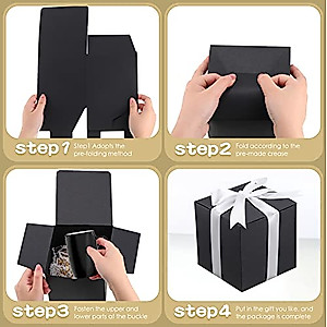 80 Pcs 5x5x5" Gift Boxes Paper Mug Box Candle Boxes with Lids Black Boxes for Packaging Small Gift Wrap Boxes Bridesmaid Proposal Box with Ribbons and Glue Point for Wedding Birthday Groomsmen Present