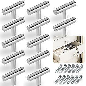 THSIREE 12PCS Cabinet Knobs, Cabinet Pulls Drawer Knobs, T Knobs Single Hole Cabinet Hardware with Screws, for Kitchen Bedroom Furniture, Silver