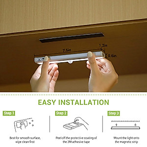 OxyLED Under Cabinet Lights, 10 LED Motion Sensor Lights Indoor, Wireless Stick-on Anywhere Battery Operated Motion Sensor Closet Lights, Under Counter Lights for Kitchen Pantry Cabinet Stairs, 3 Pack