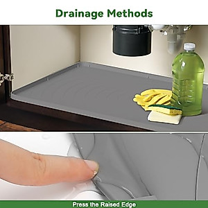 TOOVEM Waterproof Under Sink Mat, 34" x 22" Silicone Waterproof Mat for Kitchen Bathroom Cabinets, Under Vanity Sink Mat, Silicone Mats,Tray and Protector for Drips, Leaks, Spills,(Grey)