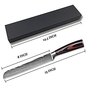 OWUYUXI Bread Knife, Professional Bread Knife 8 Inch, Serrated Knife Made of Japanese Aus-10v Super Stainless Steel, Ultra Sharp Cake Knife with Gift Box, Slicing Knife.