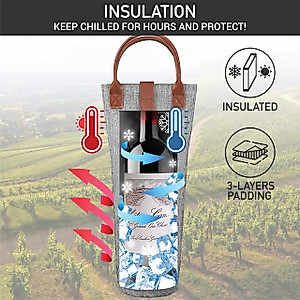 opux Wine Bag Single Bottle Carrier Tote, Insulated Travel Wine Cooler Bag for Picnic Beach Gift, Thermal Padded Portable One Bottle Holder Carrying Case for Women Men Wine Lovers, Heather Gray