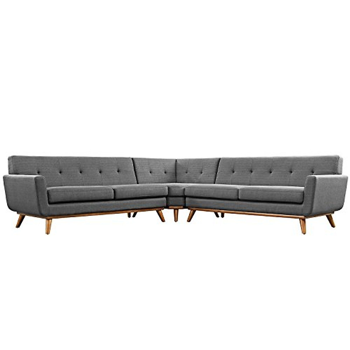 Modway L Shaped Sectional Sofa Engage Mid-Century Modern Upholstered Fabric Gray