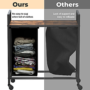YESHOMY Laundry Sorter with Shelf, 3 Removable & Pull-Out Hamper Bags with Side Pockets, Large Clothes Organizer with Rolling Lockable Wheels, 3 x 12 Gal, Black