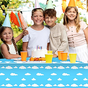 SJJPDYY 3PCS Blue Sky White Clouds Birthday Party Supplies Cartoon Story Tablecloth Party Table Cover Cartoon Table Banner for Baby Kids Shower Birthday Party Decorations, 54 x 108 Inch
