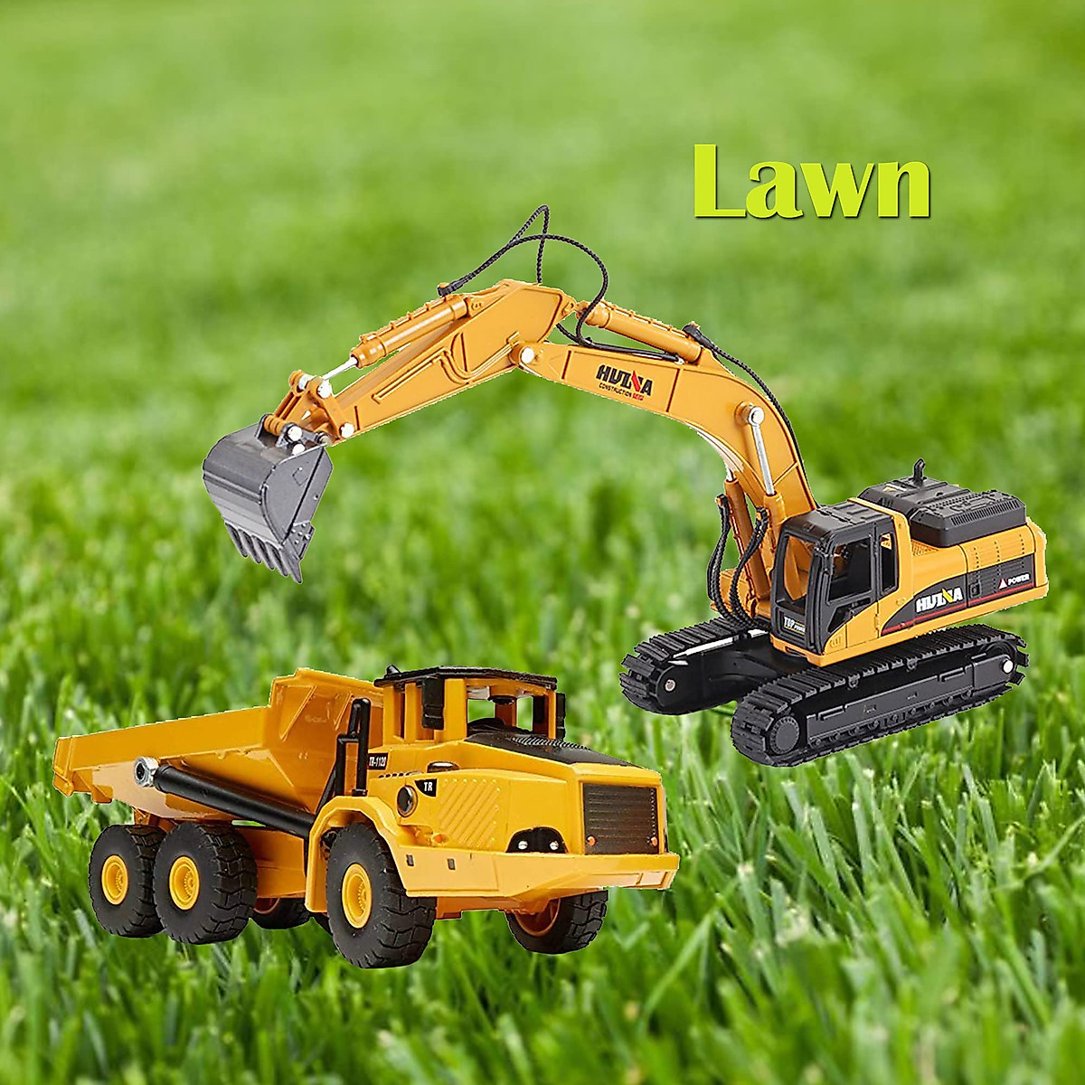 Qcar Construction Dump Truck Excavator Toys, Heavy Duty Alloy Construction Vehicles, 1:50 Scale Diecast Site Digger and Dumper Set, Toy Trucks for Kids 8,9,10,11,12 Year Old and up(2Pcs)