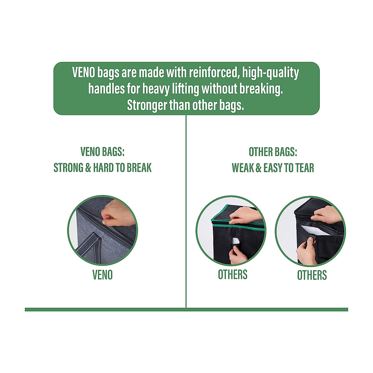 VENO 2 Pack Cooler Bag and Insulated Grocery Bags for Food Delivery, Collapsible Cooler. Reusable Shopping Bags for groceries with Hard Bottom, Zippered Top, Foldable, Heavy-Duty (Gray, 2 Pack)