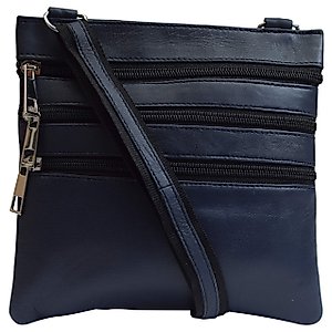 MARSHAL Ladies Genuine Leather Multi-Pocket Shoulder Bag Purse for Womens Colors!!! (Blue)