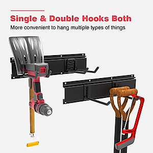 Mutilife 64inch Garage Tool Organizer Wall Mount, Heavy Duty Garden Organization for Shovel & Rake Hangers Yard Tool Rack, Sturdy Shed Storage Rack, 4 Aluminum Rails & 10 Steel Adjustable Hooks