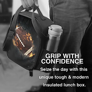 Insulated Lunch Box for Boys Girls, Reusable Football Lunch Bags, Waterproof Cooler Tote Bag with Adjustable Shoulder Strap and Water Bottle Holder